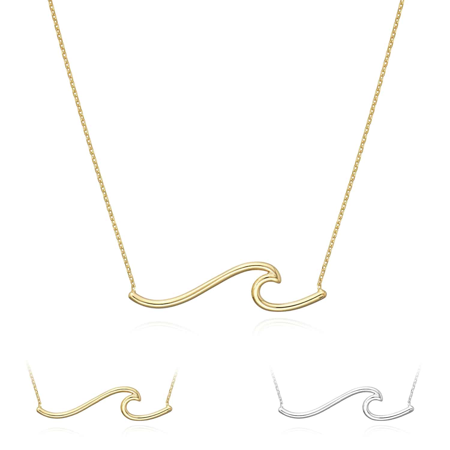 14K Gold Yellow White Wave Symbol Pendant Necklace 16"-18" Adjustable ...