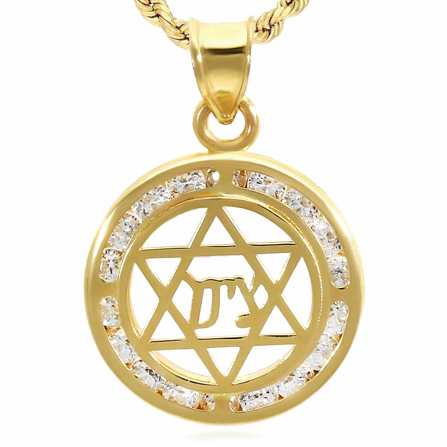 14K Gold CZ Star of David Tzion Pendant 0.7", 0.9"