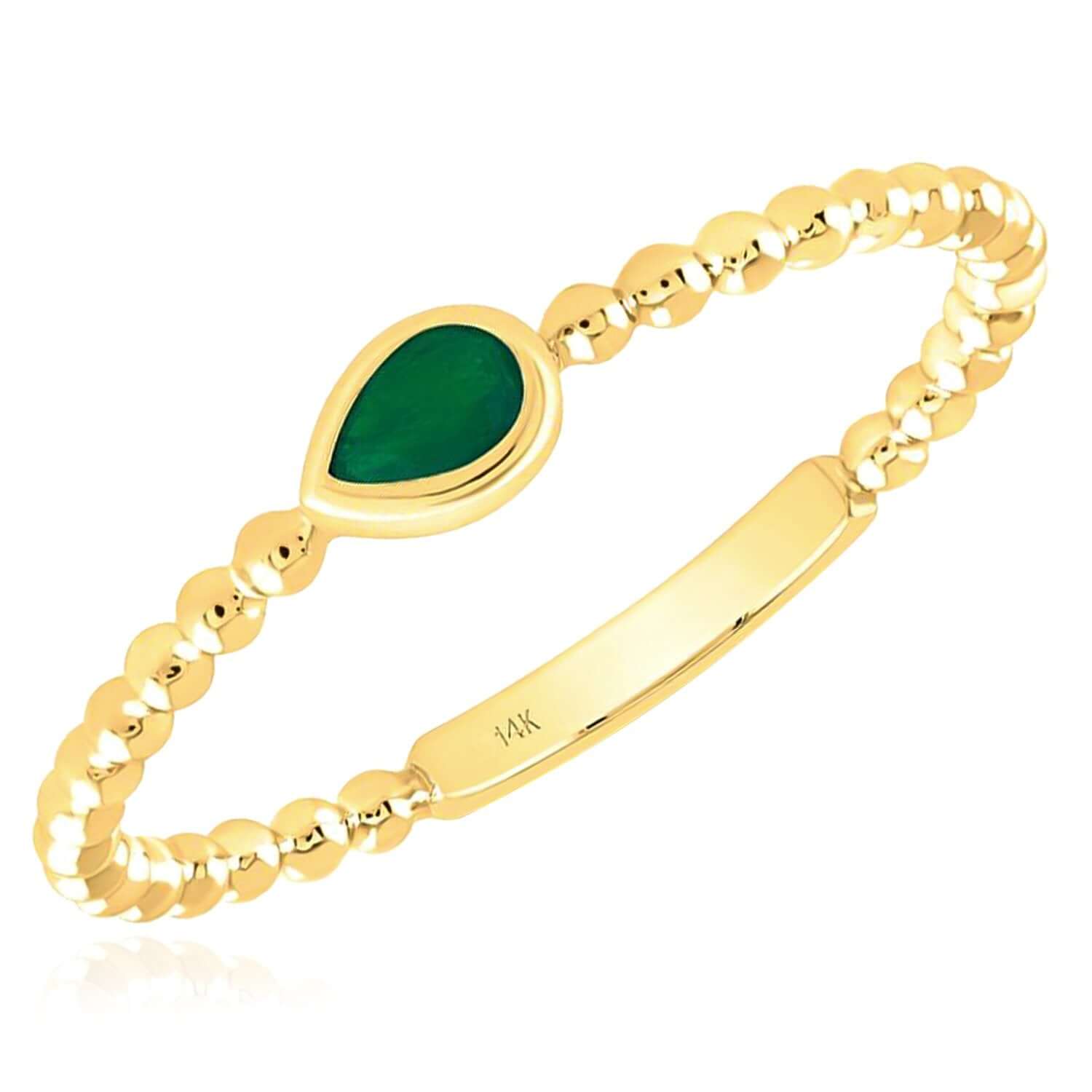 0.08CT Emerald 14K Gold Beaded Teardrop Stackable Ring – WJD Exclusives